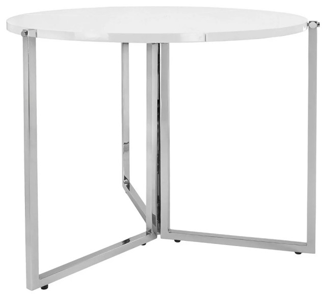 Unique Folding Table, Triangular Chrome Metal Legs With Round White ...
