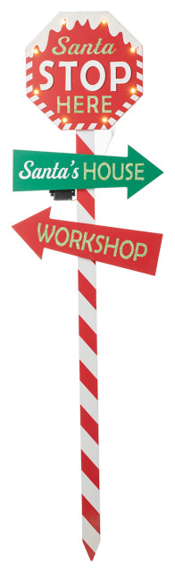 41.75"H Lighted Wooden "Santa Stop Here" Yard Stake - Traditional ...