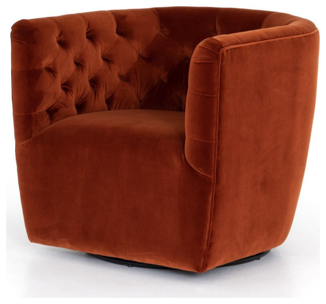 Ashley Tufted Swivel Chair, Sapphire Rust - Contemporary - Armchairs ...