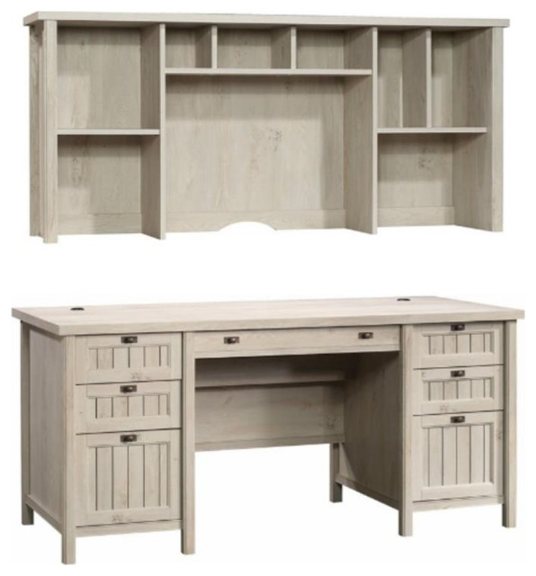 Home Square 2-Piece Set with Executive Desk & 59" Hutch in Chalked ...