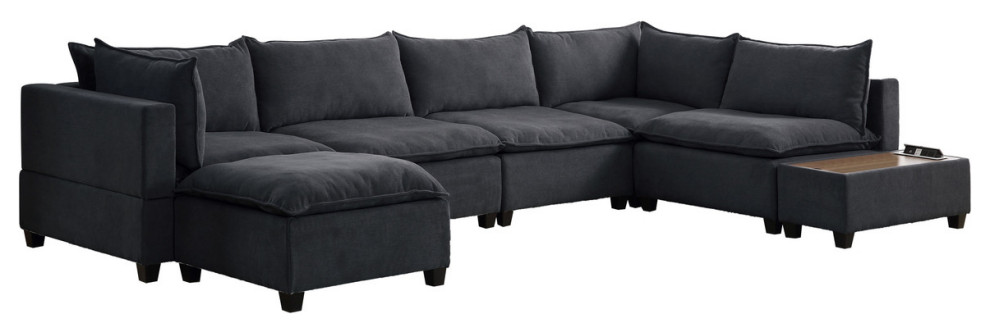 Madison Dark Gray 7Pc Modular Sectional Sofa Chaise, USB Storage ...