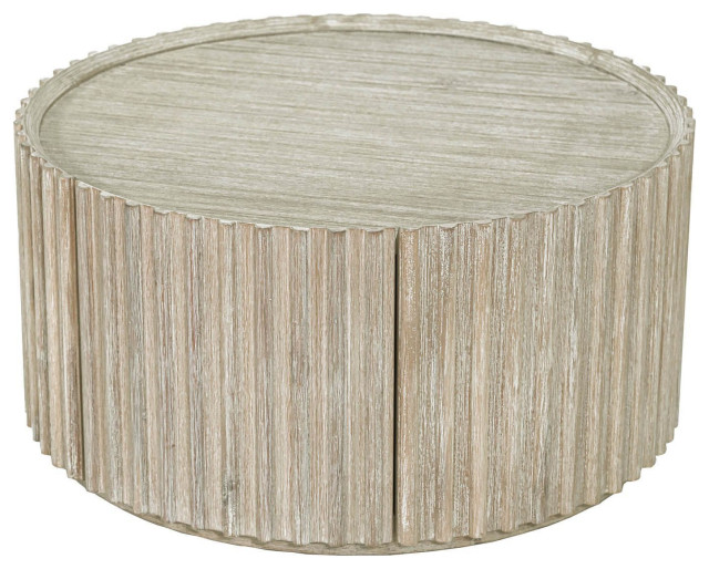 Oasis Acacia Round Coffee Table With 1-Door, Beige - Farmhouse - Coffee ...