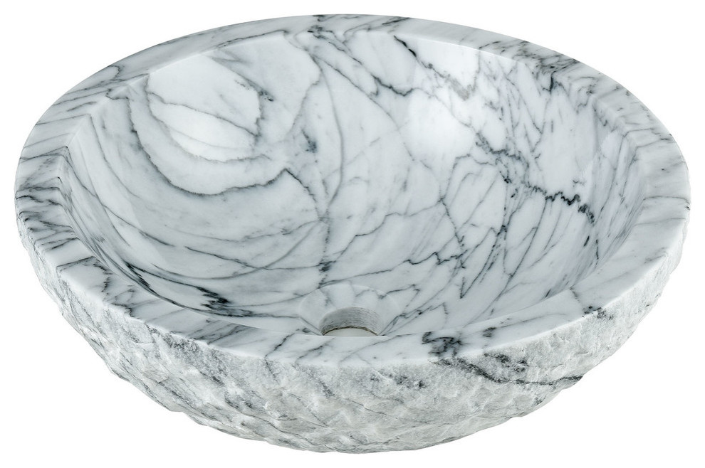 Round, Italian White Carrara Marble Vessel Sink With Rough Exterior ...