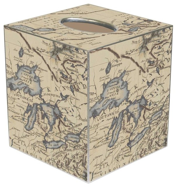 TB1455-Antique Great Lakes Map Tissue Box - Traditional - Tissue Box ...