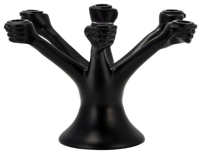 Metal, 13"D, Hands Holding Taper Candelabra, Black, 13x13x8 inches - Contemporary ...