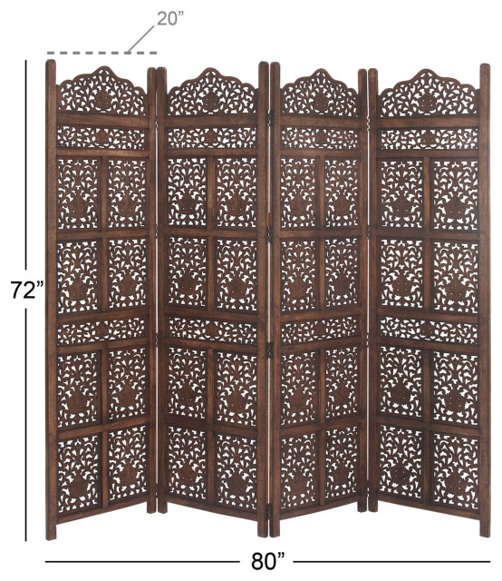 Classic 4 Panels Room Divider, Wood Frame With Cut Out Medallion Motif ...