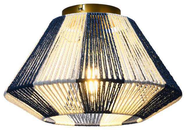 Flush Mount Ceiling Light With Woven Paper Rope Shade, Grey - Beach ...