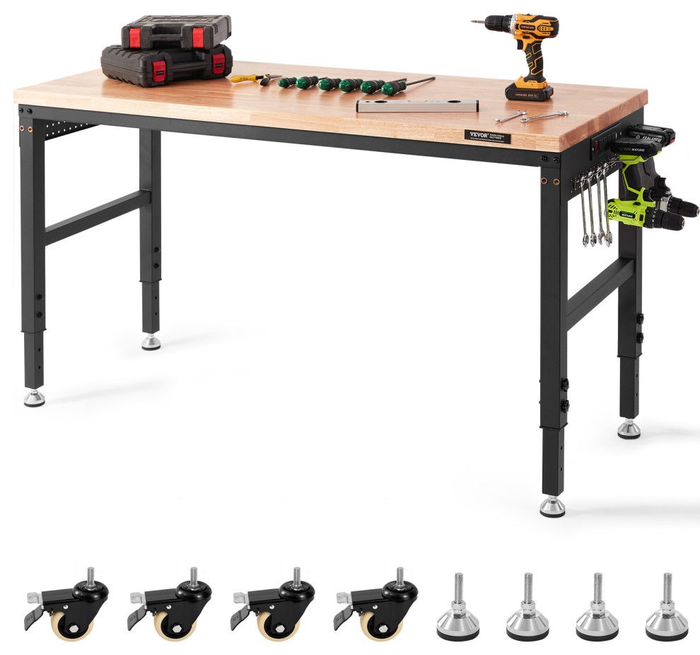 VEVOR Adjustable Height Workbench 60"L x 23"W Table With Power Outlets ...