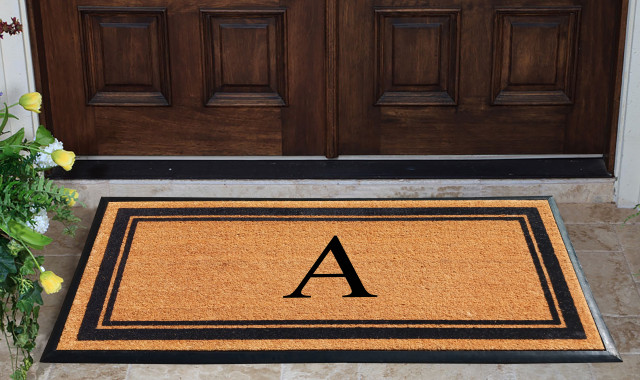 Natural Coir & Rubber Hand Flocked Large Monogrammed Door Mat 30x60 ...