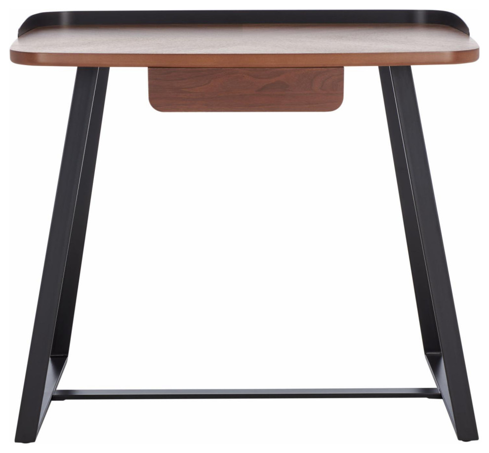 Mid Century Modern Desk, Angled Metal Base With Brown Wooden Top ...