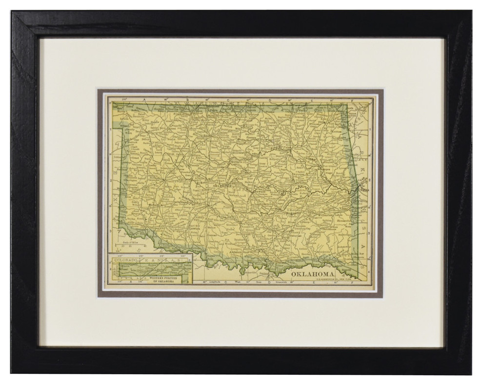 Vintage Oklahoma Map, Framed Original Oklahoma State Map - Authentic ...