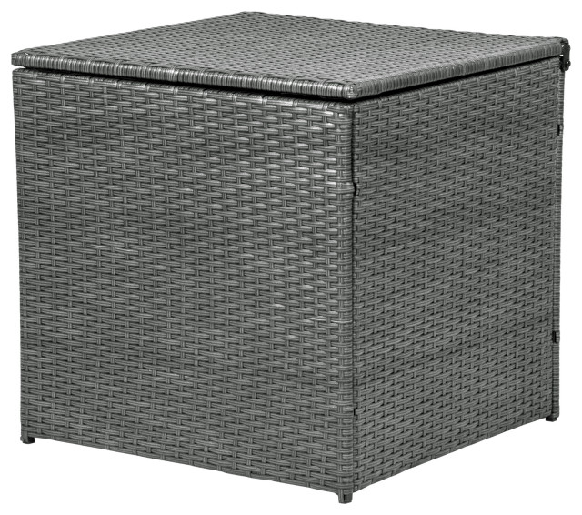 Vital Outdoor Wicker Storage Cube, Dark Brown - Tropical - Outdoor Side ...