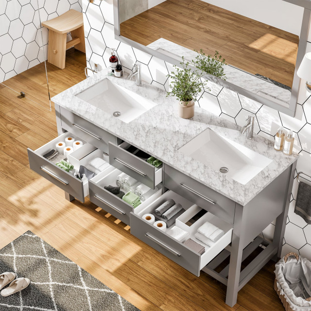Eviva Natalie 60 Gray Freestanding Double Sink Bathroom Vanity White ...