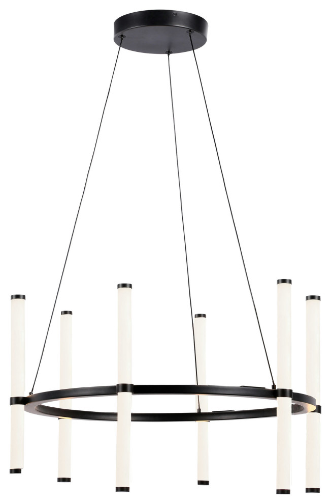 36W Chandelier, Matte Black with White Acrylic Diffuser - Transitional ...