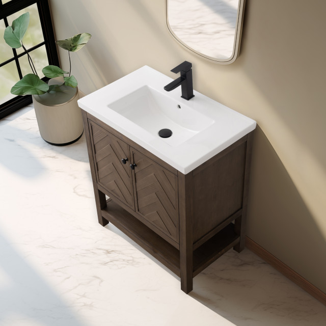 Landon Modern Herringbone Bathroom Vanity, 30", White Top ...