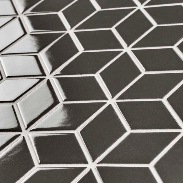 Metro Rhombus Mosaic Floor and Wall Tile, Glossy Grey, Sample ...