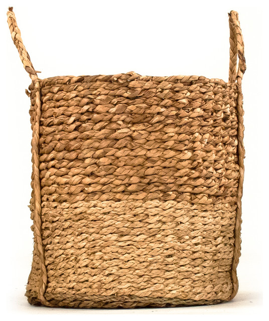 Two Tone Cylindrical Woven Basket With Handles, Set Of 5 - Beach Style ...