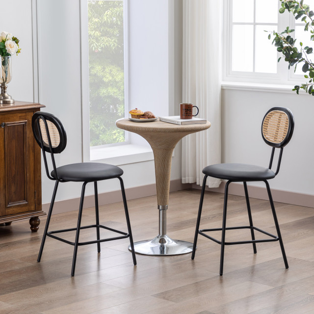 Rattan Cane Back Counter Stools Set of 2 - Tropical - Bar Stools And ...