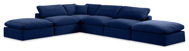Comfy Upholstered L-Shaped Modular Sectional, 6-Piece: 3 Armless Chair ...