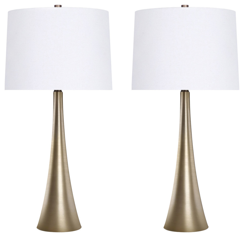 29.5" Plated Gold Metal Tapered Table Lamp, Set of 2 - Transitional ...