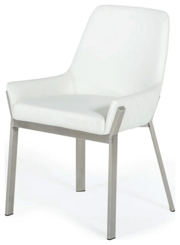 Susie Modern White and Brushed Stainless Steel Dining Chair, Set of 2 ...