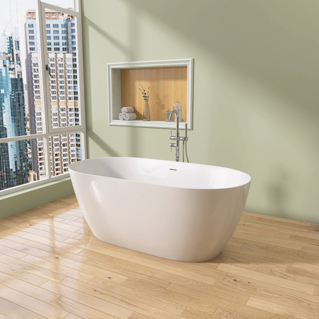 55 Inch Acrylic Freestanding Soaking Bathtub in Gloss White ...
