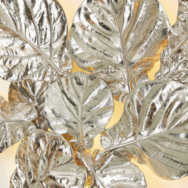 Oversize Silver Leaves Wall Sconce 68 in Fiddle Fig Gold Leaf Tropical ...