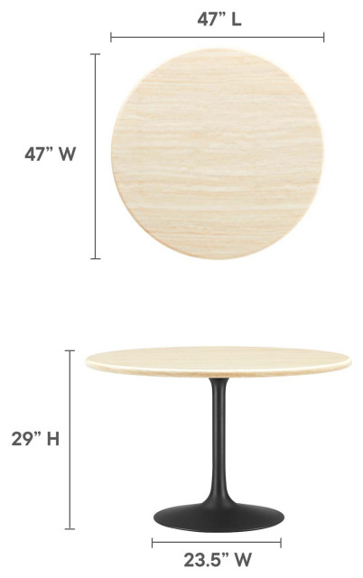 Lippa 48" Round Artificial Travertine Dining Table, Black Travertine ...