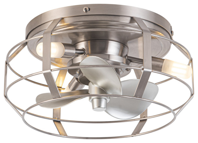 12 in Satin Nickel Flush Mount DC Motor Ceiling Fan with Light Kit and ...