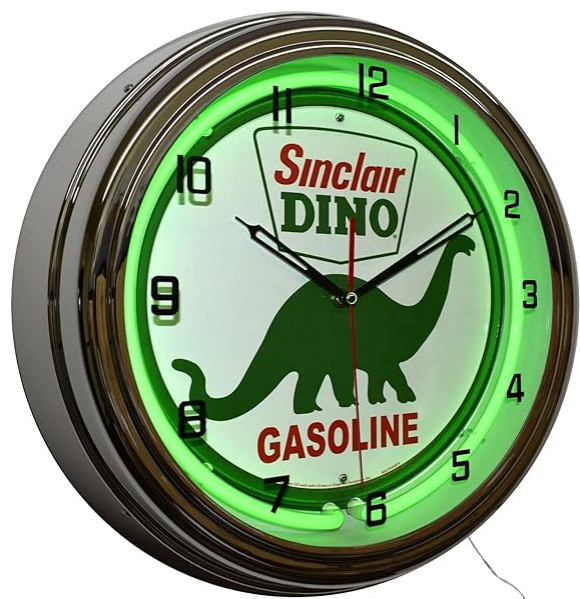 Sinclair Dino Gasoline Motor Oil Sign Neon Garage Clock, 16" Green ...