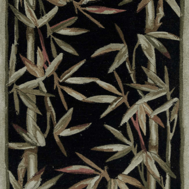 10' Black Hand Tufted Bordered Tropical Bamboo Indoor Runner Rug ...