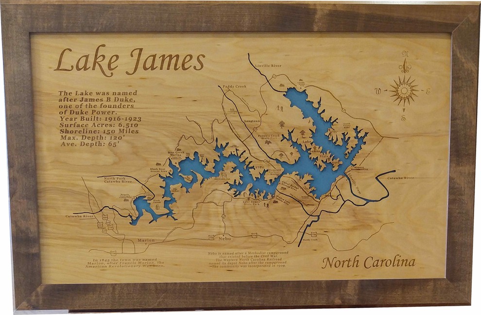 Lake James, North Carolina-Wood Lake Map, Large - Contemporary - Wall ...