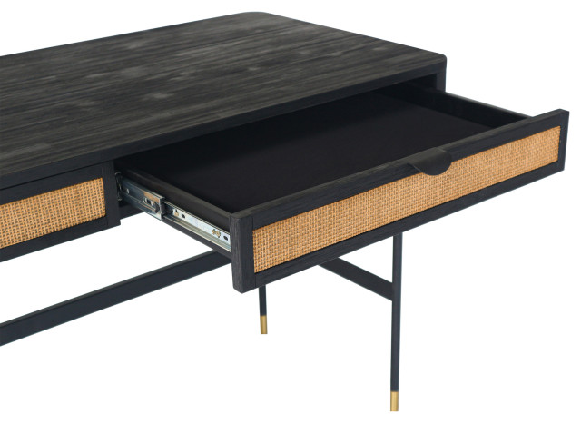 Saratoga 2 Drawer Desk in Black Acacia with Rattan - Tropical - Desks ...