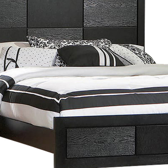 Modern Eastern King Panel Bed with Geometric Pattern, Black and Gray ...