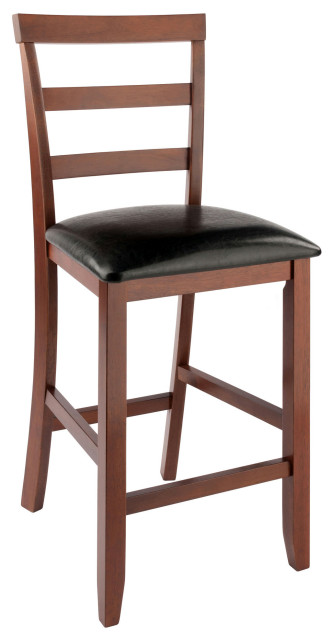Simone Set of 2 Cushion Ladder-Back Counter Stool Set, Black And Walnut ...
