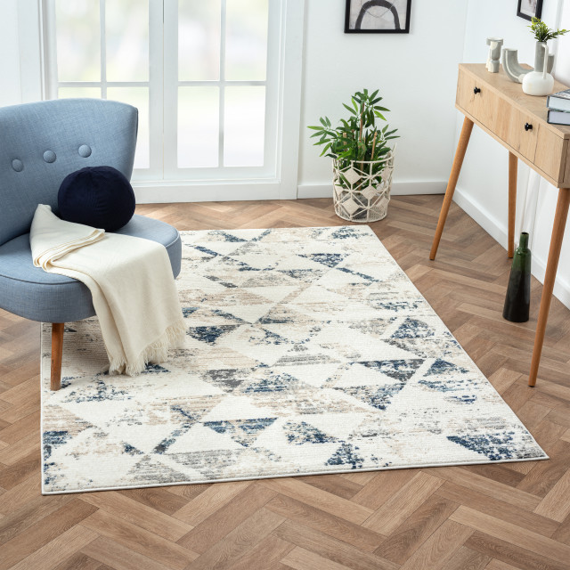 Blair Ivory/Blue Contemporary Geometric High-Low Area Rug, 5' x 7 ...