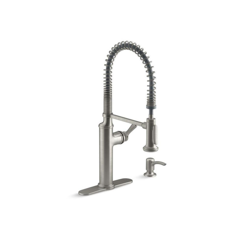 Industrial-style spring/coil faucet that actually pulls down?