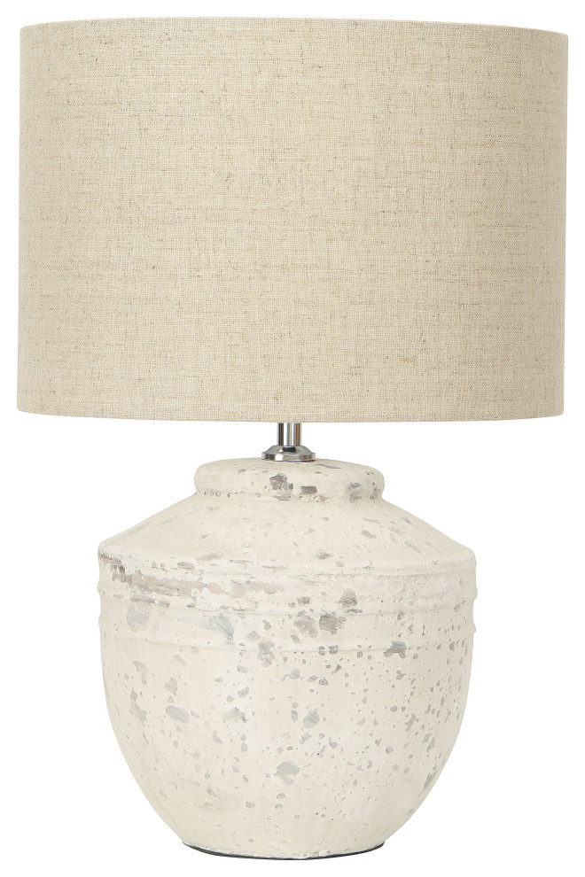 19.25" Cement Table Lamp With Linen Shade - Farmhouse - Table Lamps ...