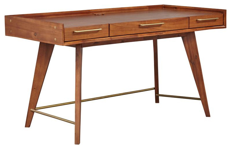 55" 3-drawer Acacia Wood Desk in Walnut - Midcentury - Desks And ...