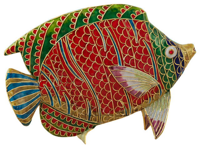 Cloisonne Sitting Fish Figurine, Red, 7.5"x5" - Beach Style ...