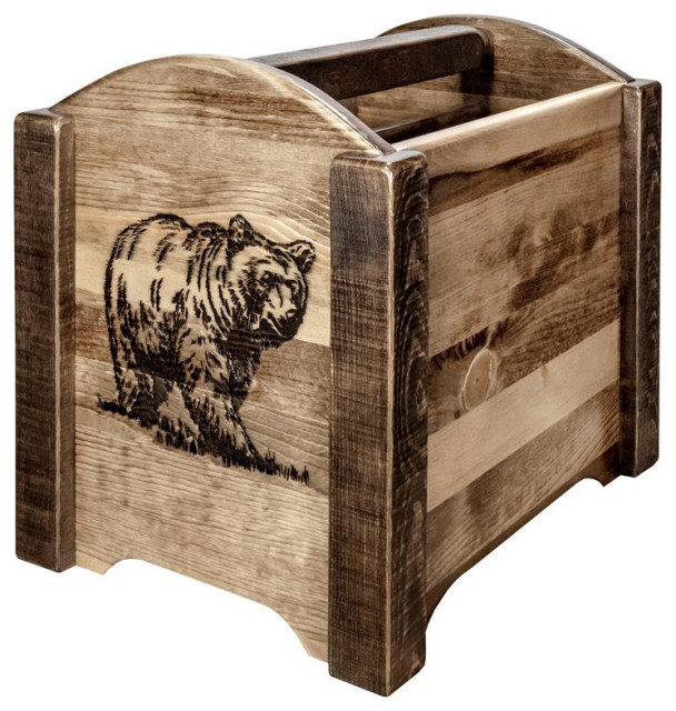Montana Woodworks Homestead Wood Magazine Rack with Bear Design in ...