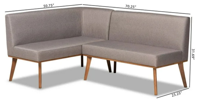 Retro Grey Fabric Upholstered Dining Corner Sofa Bench with Walnut ...