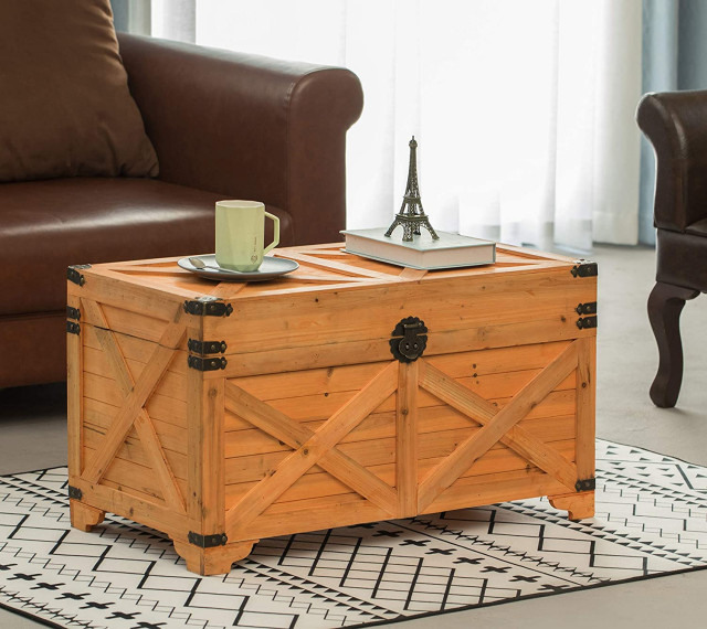 Large Farmhouse Wooden Storage Trunk Chest with Barn Design - Rustic ...