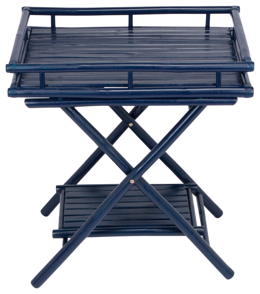 Bamboo Butler Table With Removable Serving Tray, Royal Blue - Asian ...
