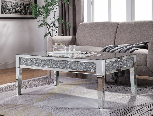 Noralie Coffee Table, Mirrored and Faux Diamonds - Contemporary ...