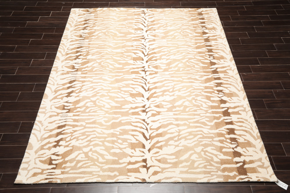 Handmade Wool Animal Print Oriental Area Rug, Ivory, Beige, 10x14 ...
