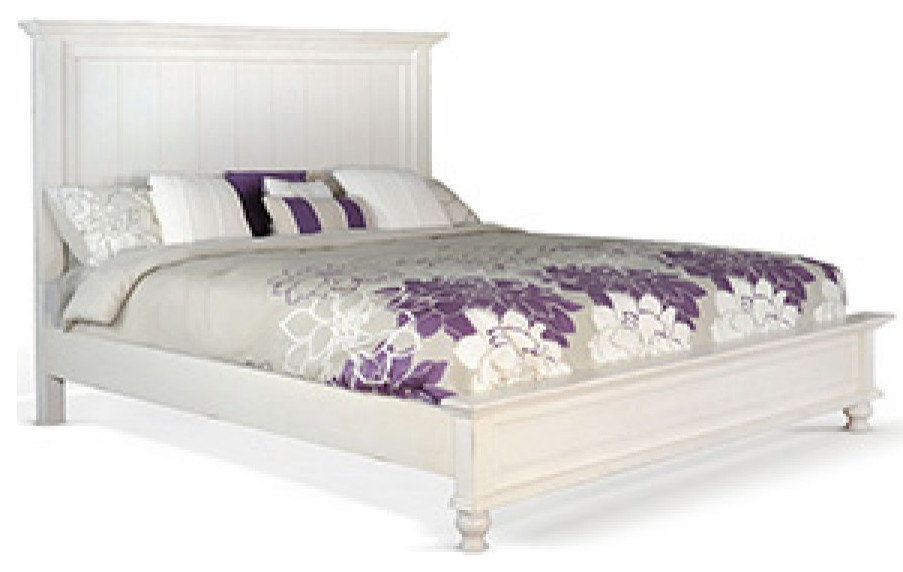 Distressed White Wood Carriage House Queen Bed Frame - Traditional ...