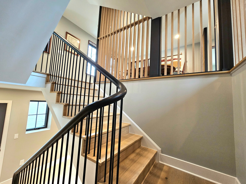 115_Stunning Continuous Rail System on 3 Story Floating Stairs ...