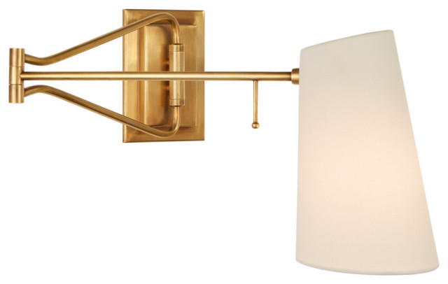 Keil Swing Arm Wall Sconce, 1-Light Hand-Rubbed Antique Brass, Linen ...