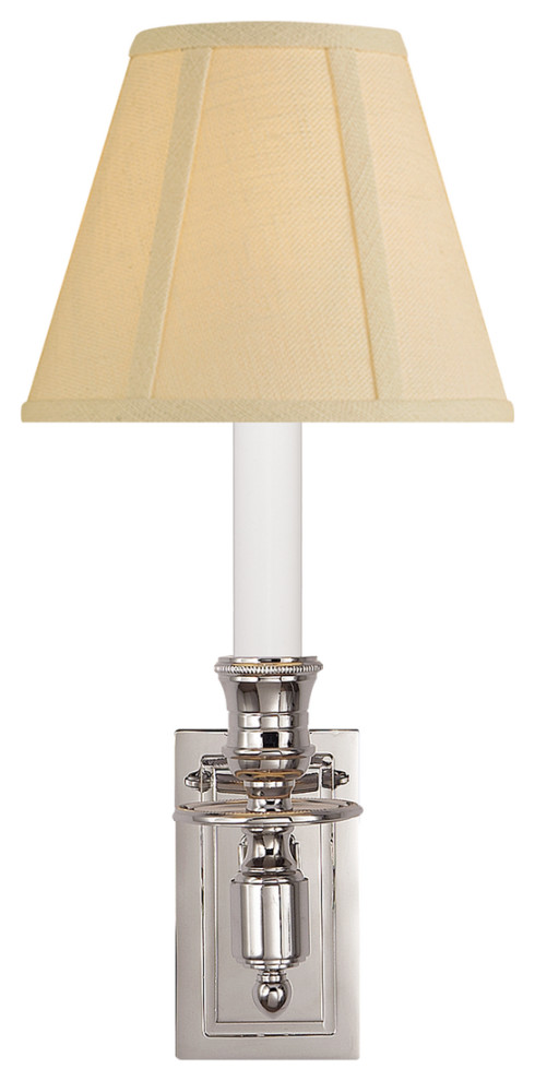 French Single Library Sconce in Antique Nickel with Linen Shade ...